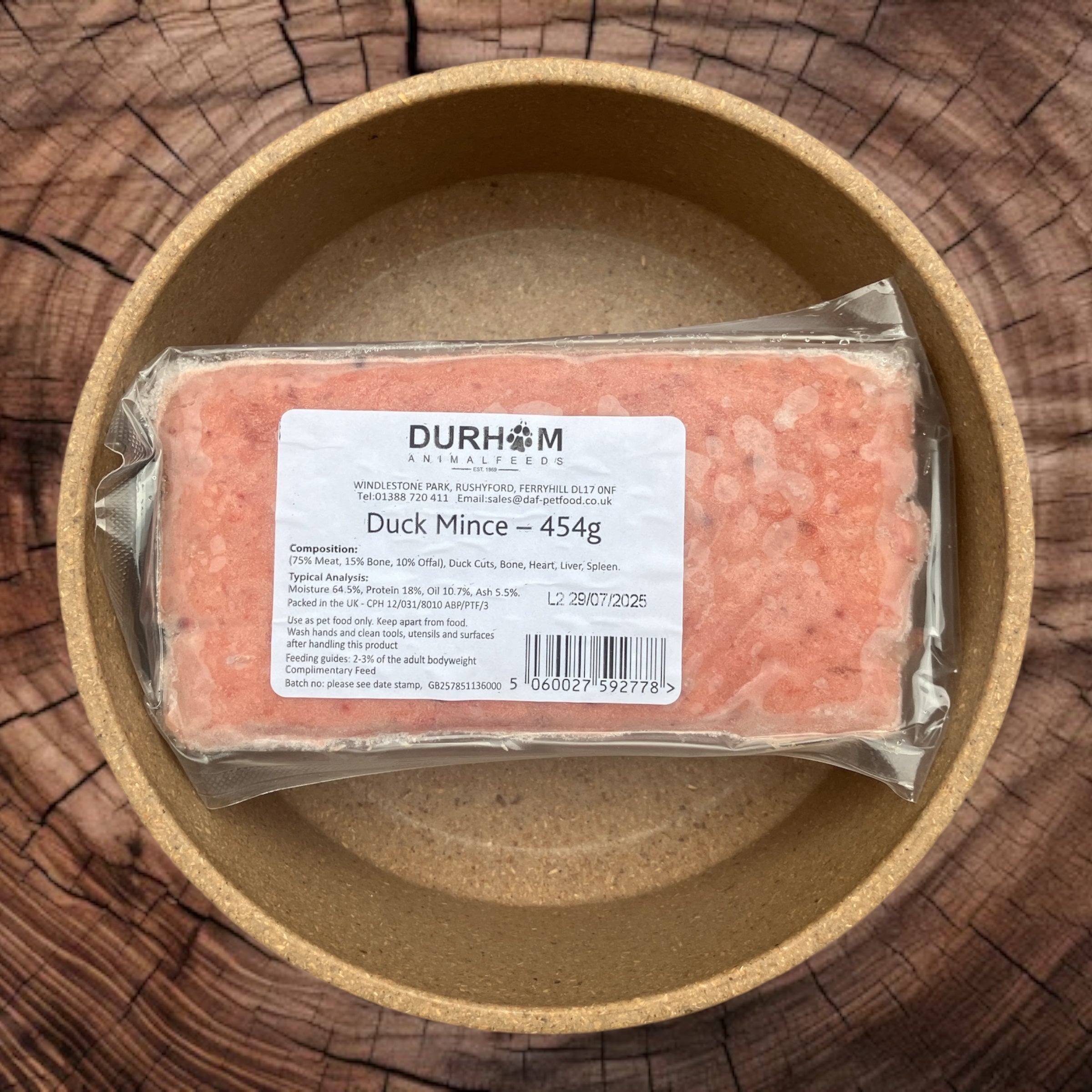 Durham Duck Mince 454g – Riker’s Raw and Natural Pet Food